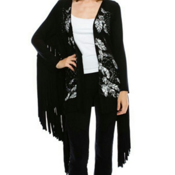 Vocal | Sweaters | Vocal Long Fringes Crystals Print New Cardigan ...
